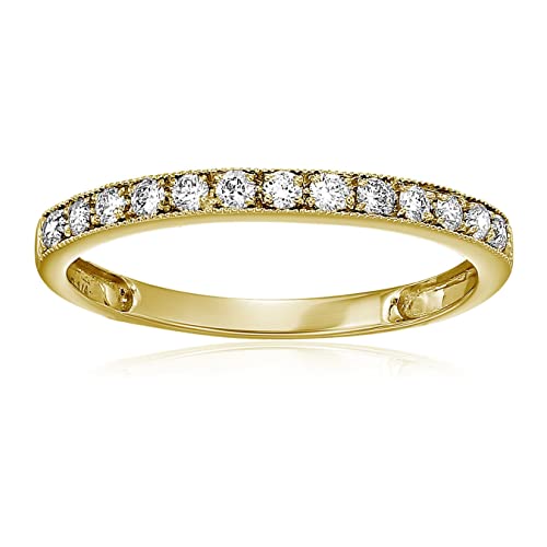 VIR JEWELS 1/4 carat (ctw) Diamond Wedding Anniversary Band for Women, Half Eternity Round Diamond Engagement Ring 14K Yellow Gold Prong Set with Milgrain 0.25 cttw, Size 5.5