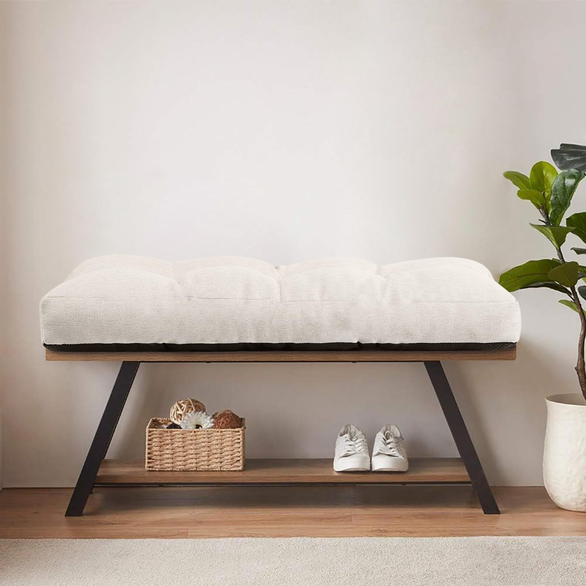 Tromlycs Bench Cushion for Indoor Furniture Window Seat Cushion Pillow Pad Dining Kitchen Tufted Entryway Non Slip 42 inch, White Cream