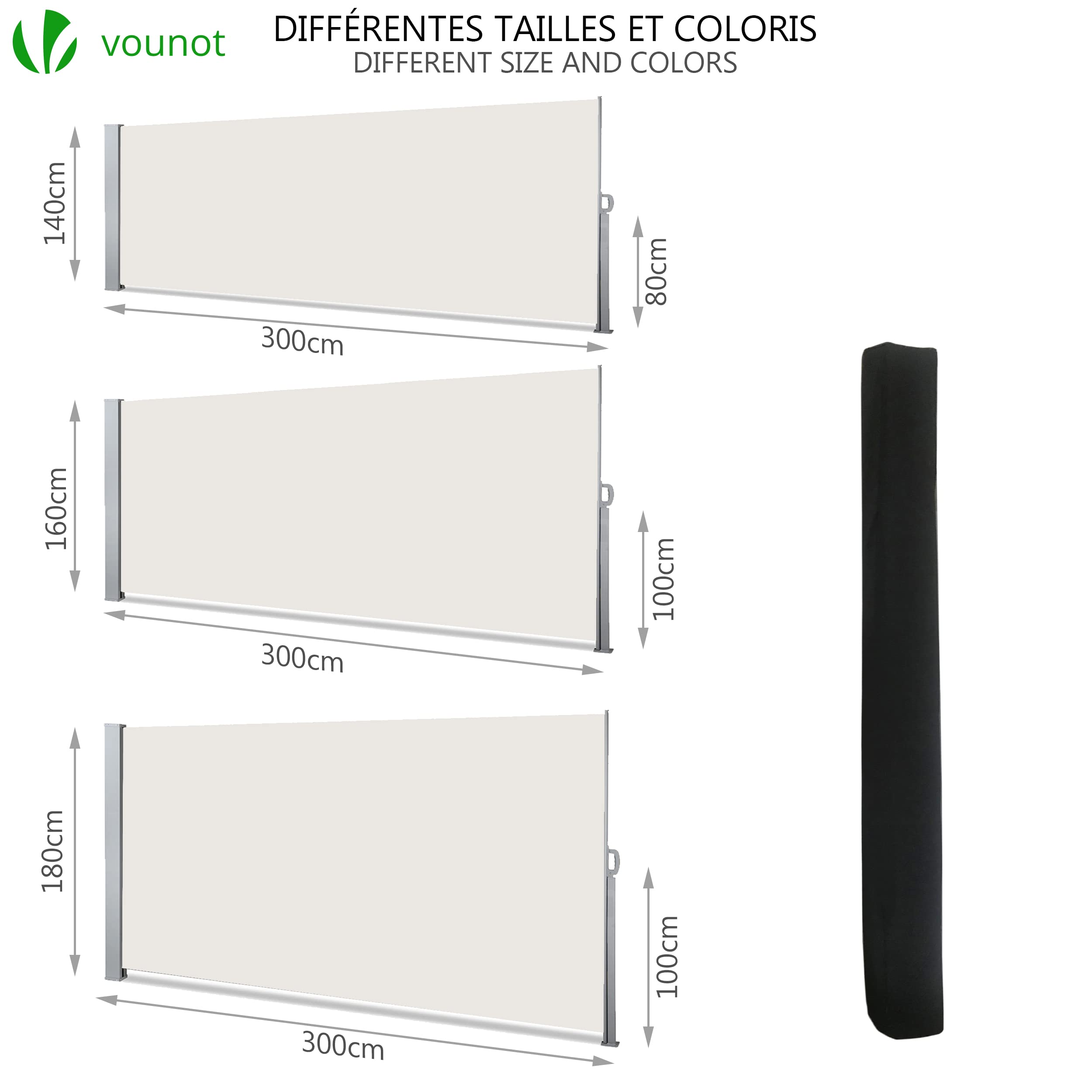 VOUNOT Side Awning Retractable, Outdoor Privacy Screen for Garden, Balcony, Terrace, 63'' H x 118'' L, Beige