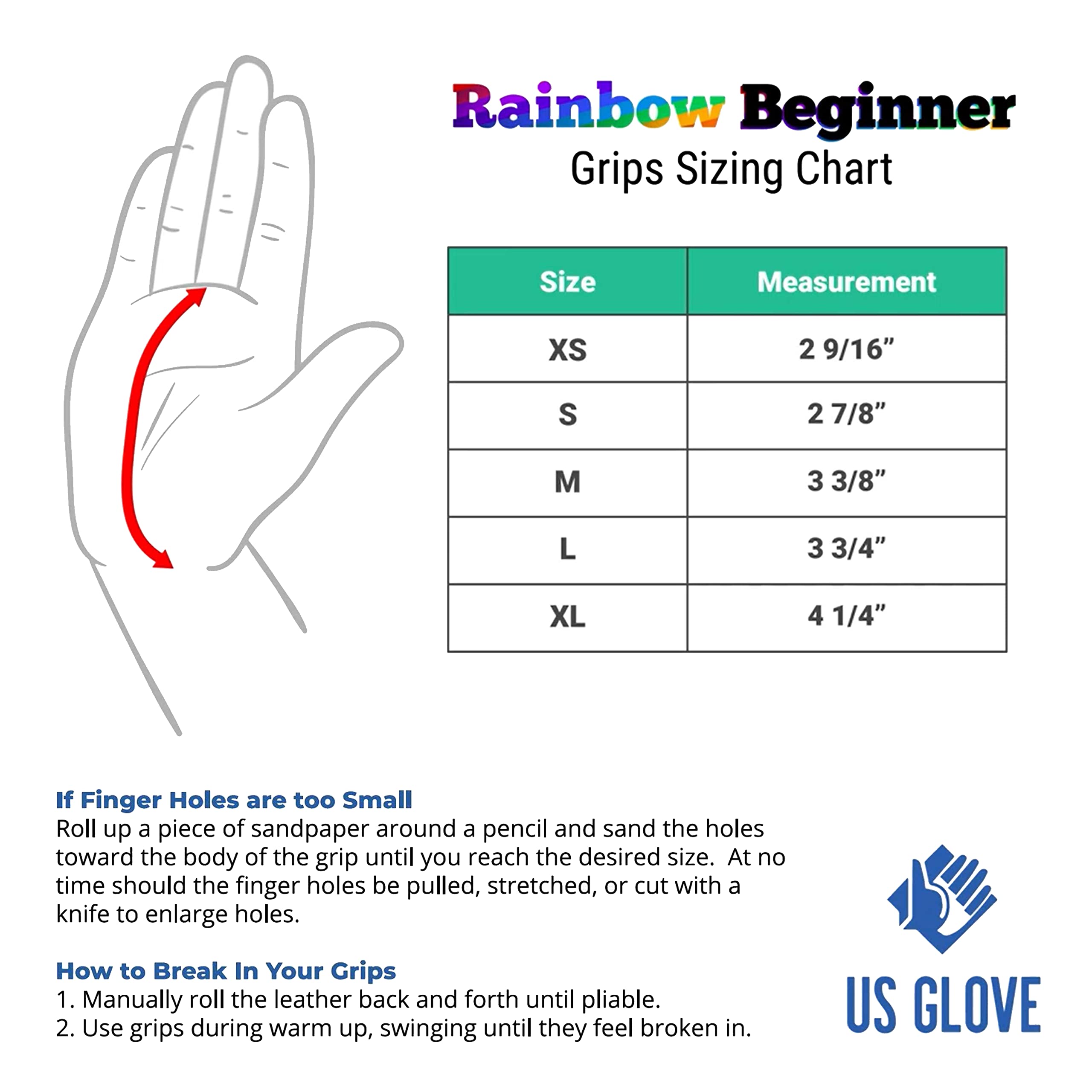 US Glove Rainbow Beginner Palm Grips - Gymnastics Palm Guard - Weight Gymnastics Bar Lifting Hand Grips - Rip and Blister Protective Hand Gripper - Made in The USA