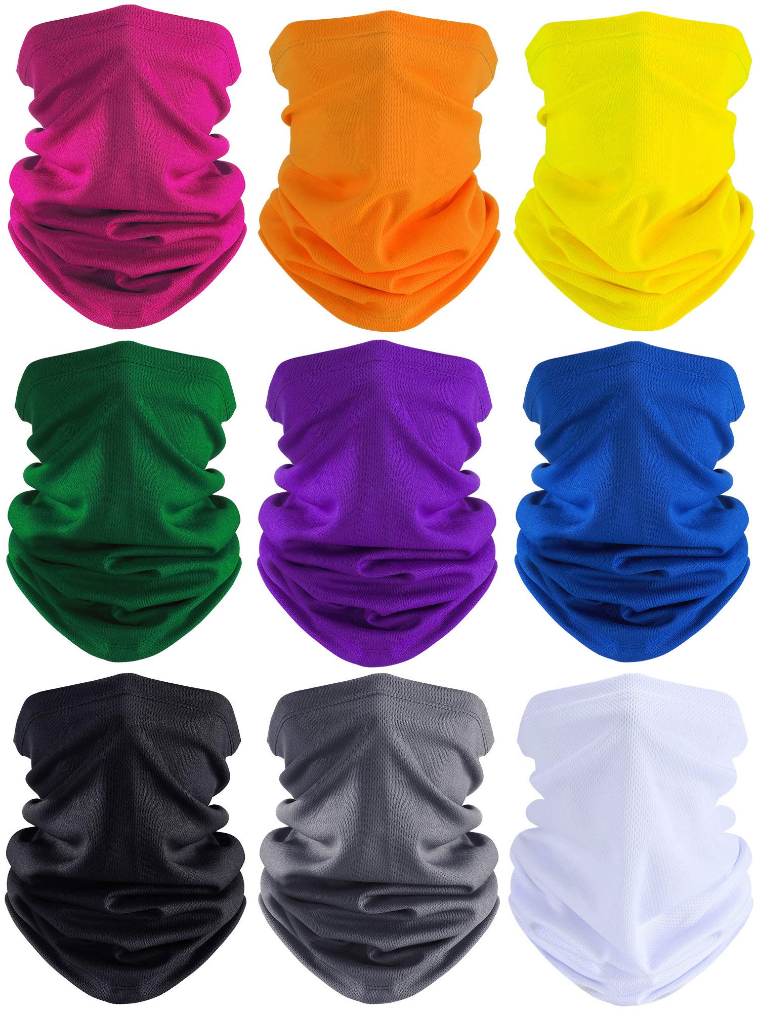 SATINIOR 9 Pieces Summer UV Protection Face Covers Neck Gaiter Breathable Summer Bandana