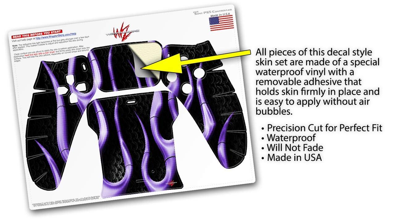 WraptorSkinz Skin Wrap compatible with Sony PS5 DualSense Controller Metal Flames Purple (CONTROLLER NOT INCLUDED)