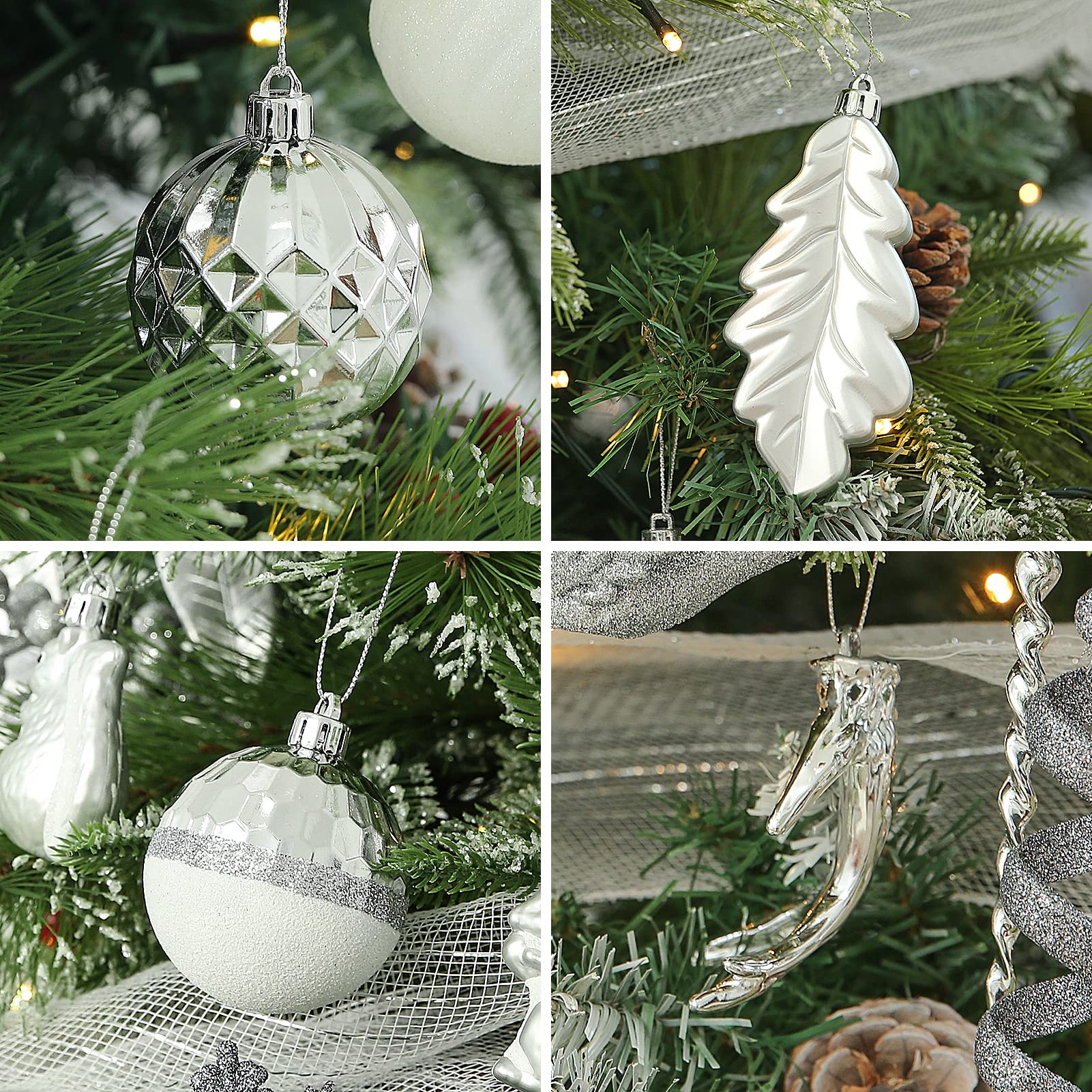 WBHome 105ct Assorted Christmas Ball Ornaments Set - RED, Shatterproof Decorations Christmas Tree Ornaments, Hooks Included