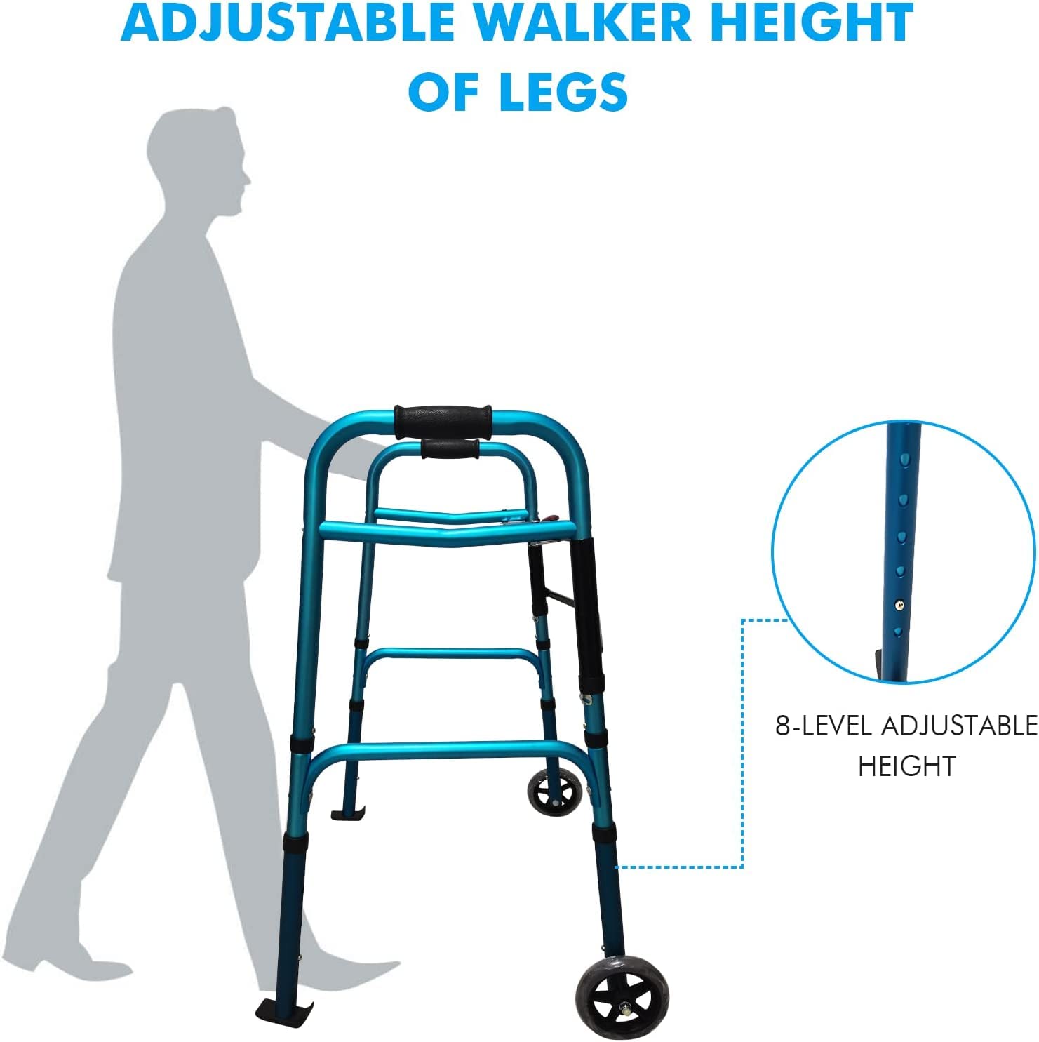UNLICON- Mobility Heavy Duty Folding Walker for Seniors,Bariatric Walker with 5 Inches Wheels for Seniors Wide Walker Supports up to 300 lbs