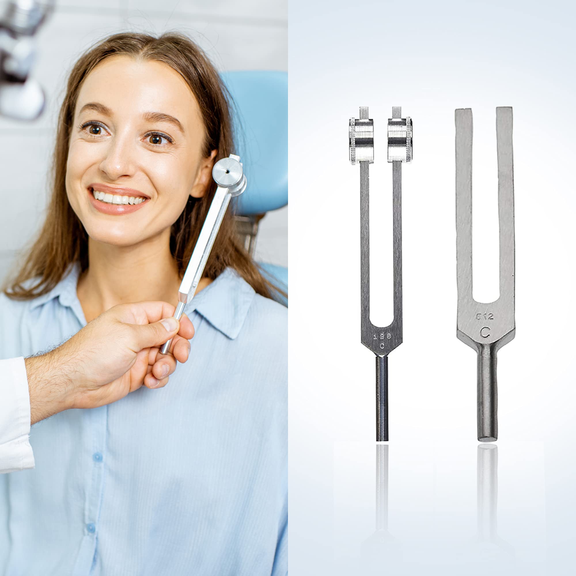 SurgicalOnline Percussion Taylor Reflex Hammer + C 128 & C 512 Tuning Forks + Bandage Scissors + Pupil Gauge Pen Light in Carrying Case - 6-Piece Set (Silver)