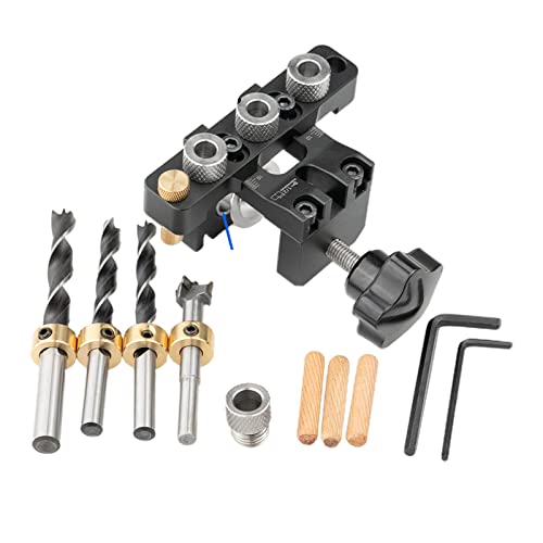 Woodworking Pocket Hole Jig 3 In 1 Adjustable Doweling Jig With 8/15mm Drill Bit Drilling Guide Locator Puncher DIY Tool Woodworking Doweling Jig Kit Vertical Pocket Hole Jig Drilling