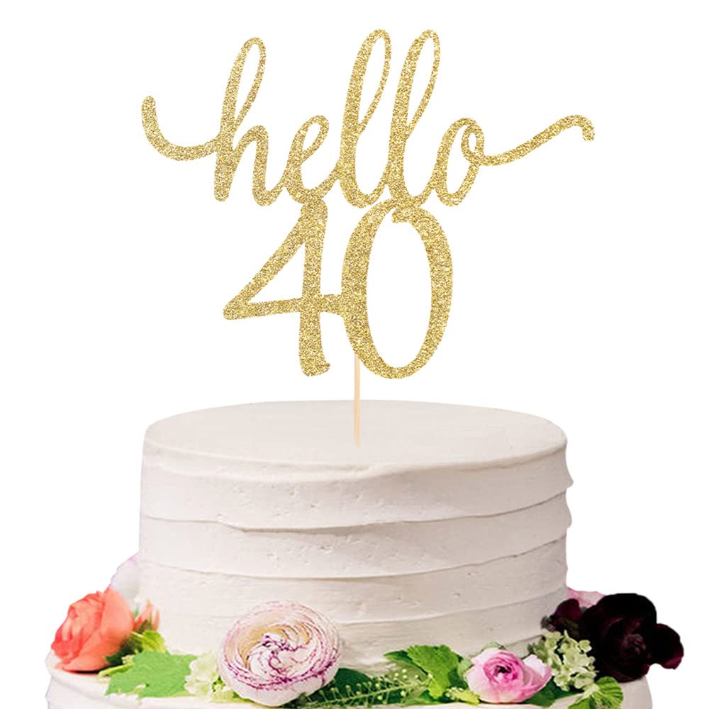 sodasos Golden Glitter Hello 40 Cake Topper - Cheer to 40th Years - 40 and Fabulous Cake Topper - Wedding Anniversary Party Sign Decorations (40)…