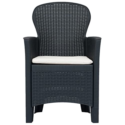 vidaXL 3 Piece Outdoor Bistro Set β Durable, Weather Resistant Plastic Patio Furniture with Rattan Look Design, Anthracite Color, Includes 1 Table and 2 Chairs