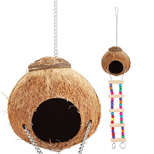 Yencoly Birds Nest, with Ladder Exquisite Coconut Husk Swing Bed, Hamster for Small Pet Bird