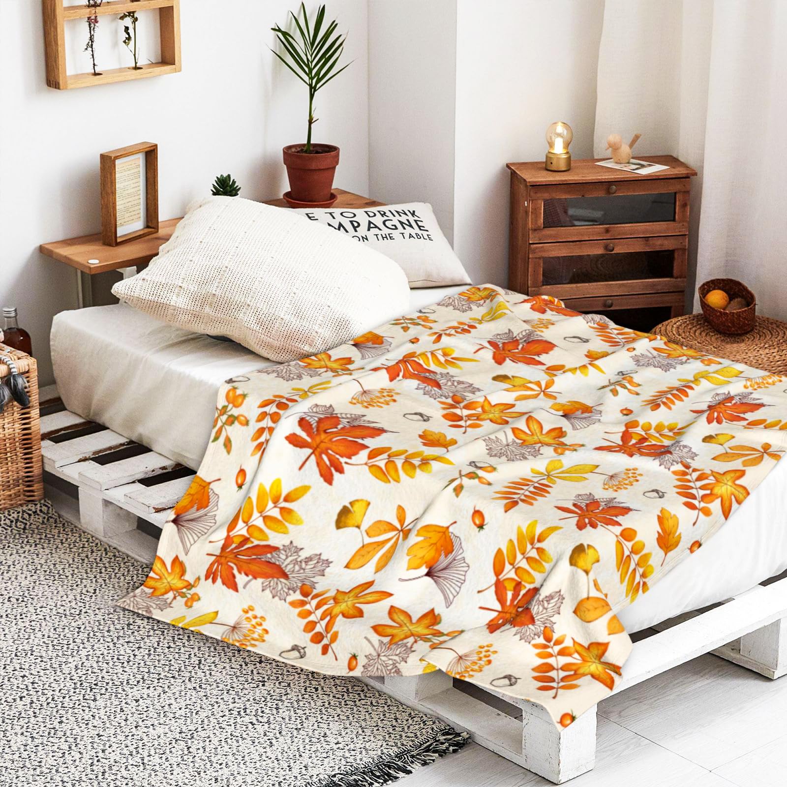 XQWATW Fall Throw Blanket Decor Autumn Leaf Print Soft Warm Blanket Thanksgiving Decoration and Gifts Cozy Fleece Blanket for Bed Sofa Couch 50 x 60 Inch