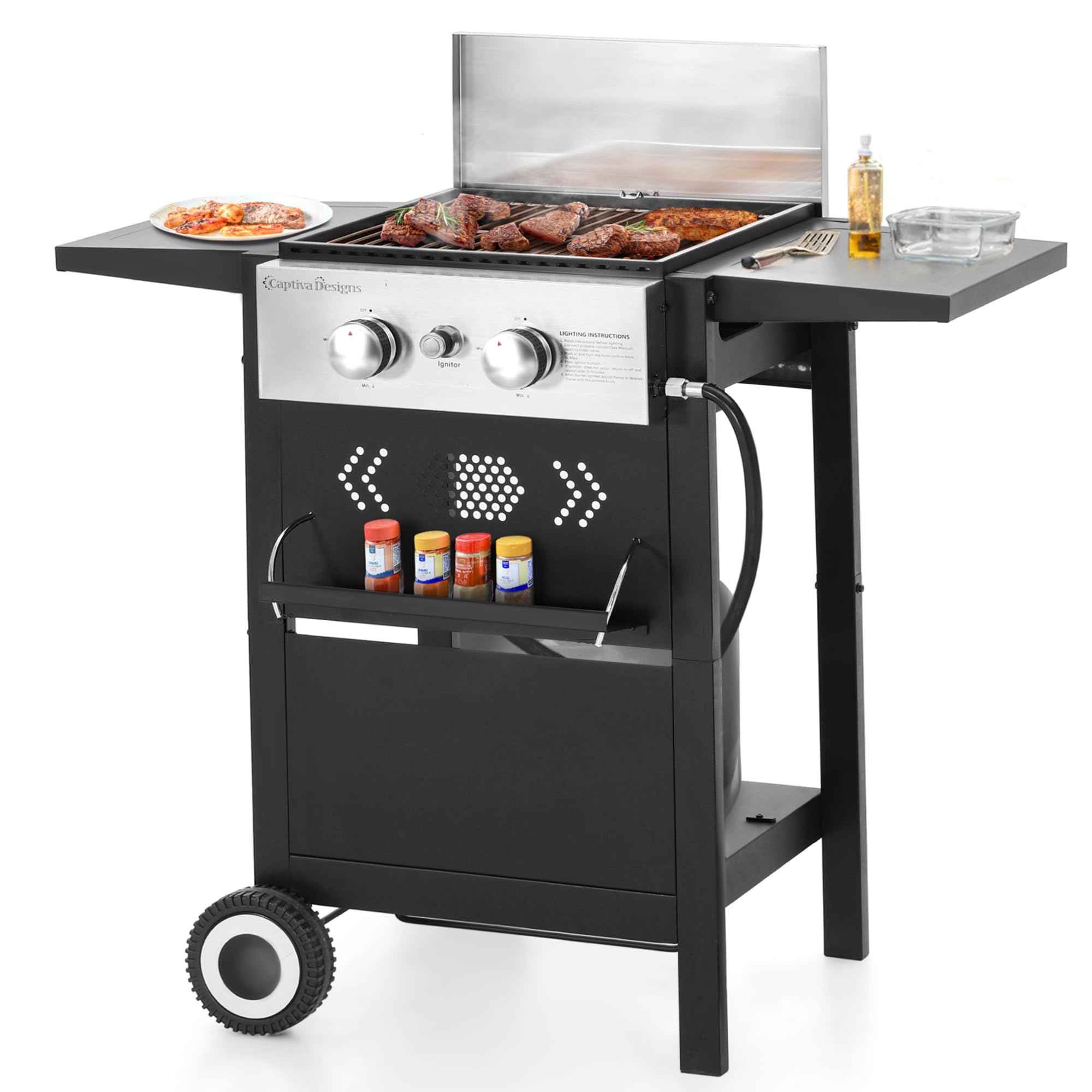 Sophia & William Flat Top Gas Griddle Grill with lid 3-Burner 33,000 BTU Propane BBQ Grill Outdoor Cooking Station, Can be Converted into Table Top Griddle for Camping