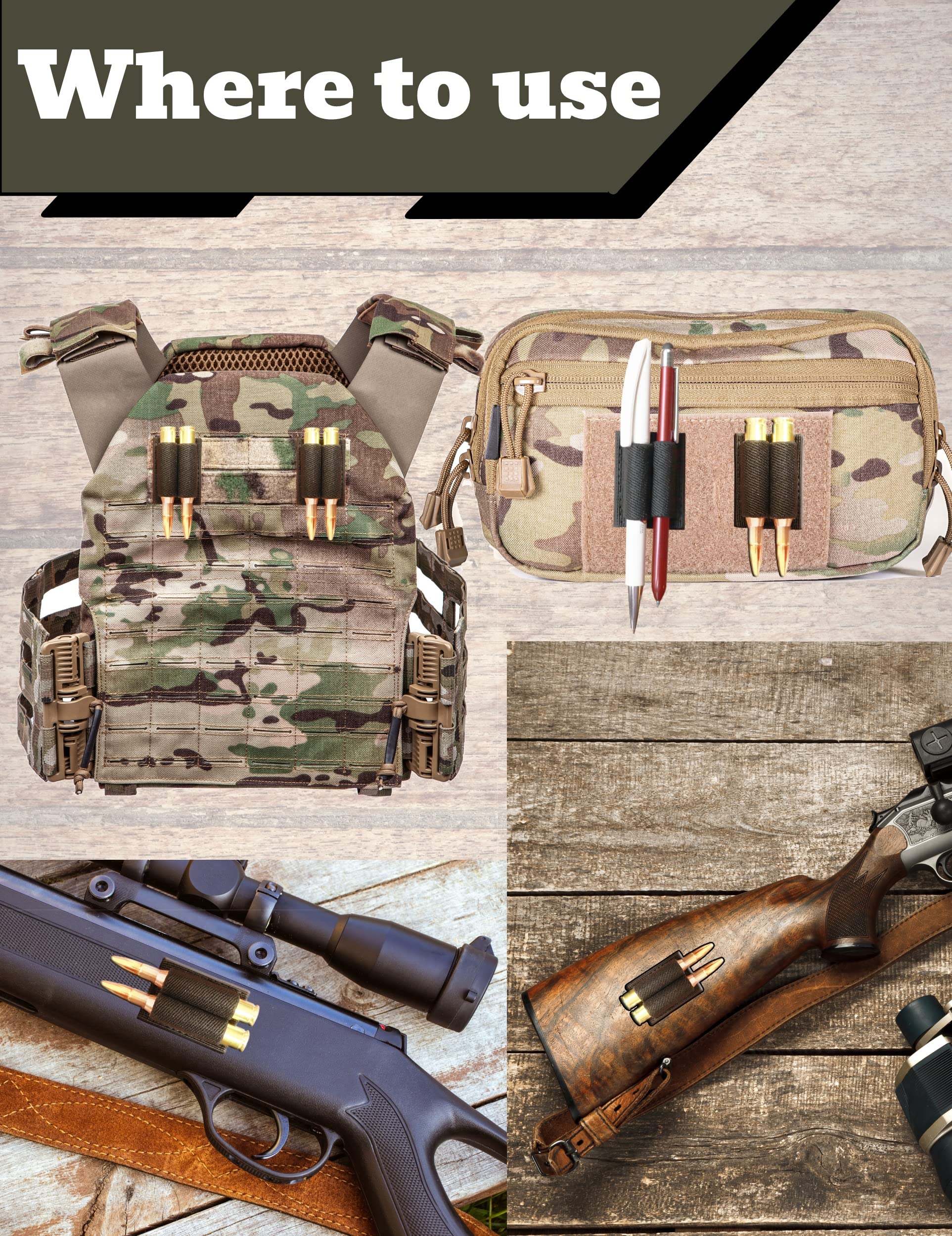 Underalert 2 Round Bullet Holder for Rifle with Velcro and Adhesive Backing Sticker, 223 308 30-06 Ammo Holder for Rifles Side and Buttstock, Two Round Gun Shell Stock Pouch