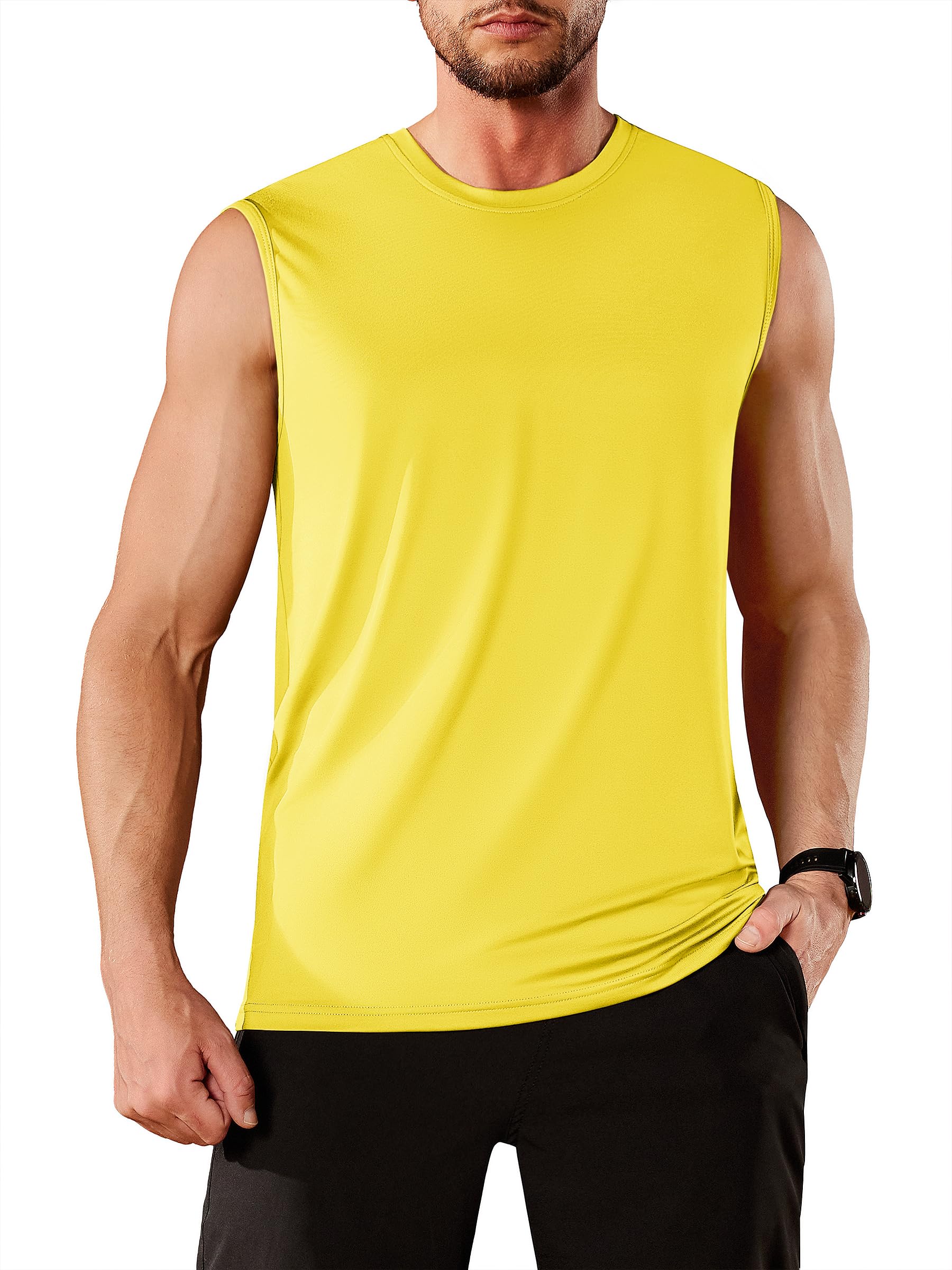 TACVASEN Mens Sun Tank Tops Mens Yellow Sleevelss Shirts Mens Tank Top Workout Men's Tank Tops Undershirts Mens Sleeveless Tee Shirts