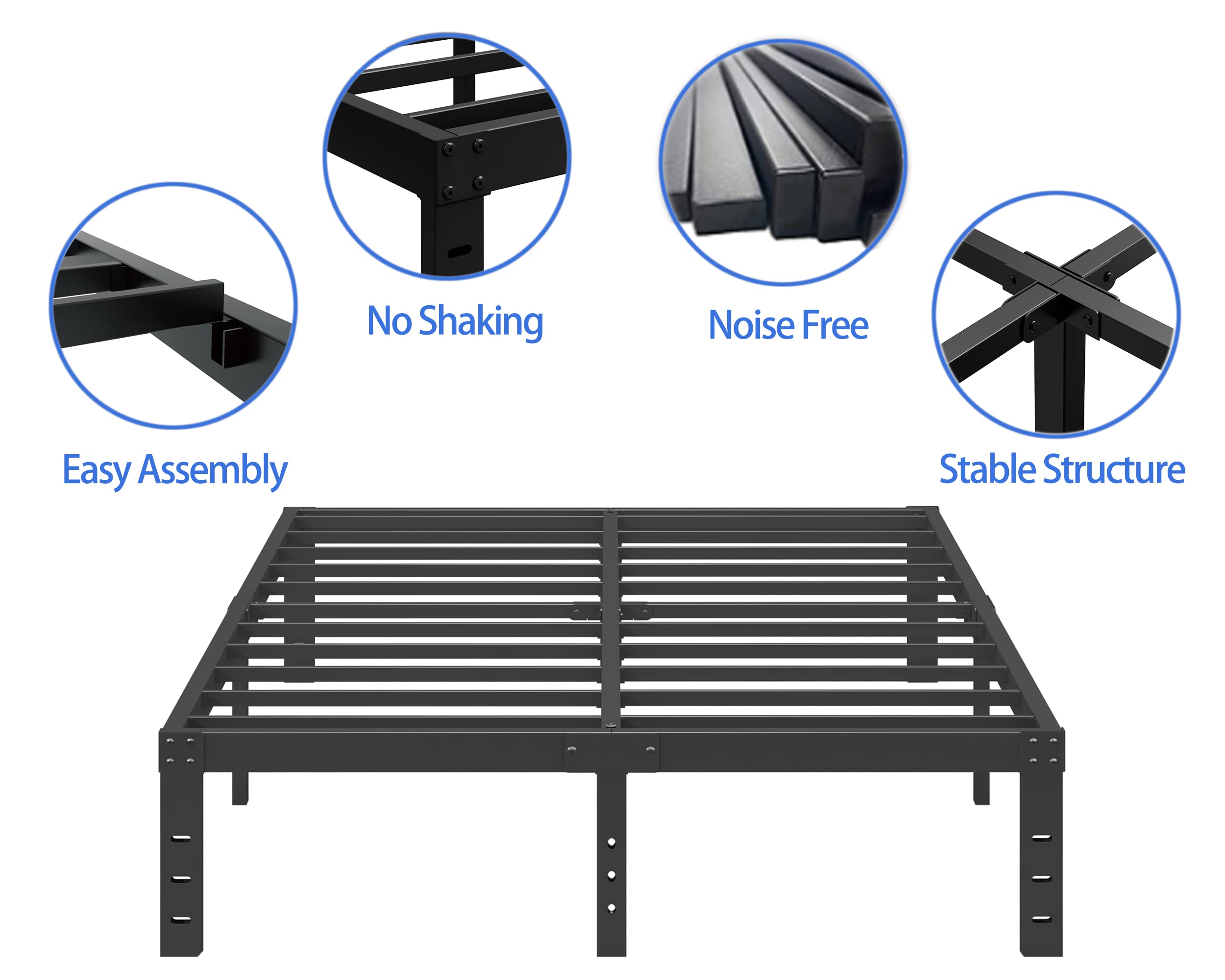 Woozuro Full Size Bed Frame, 12 Inch Heavy Duty Metal Platform Bed Frame No Box Spring Needed, Reinforced Steel Slats Support Mattress Foundation, Easy Assembly, Noise Free, Black
