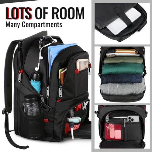 YOREPEK 18.4 Laptop Large Backpacks Fit Most 18 Inch Laptop with USB Charger Port,TSA Friendly Flight Approved Weekend Carry on Backpack with Luggage Strap for Men and Women, Black