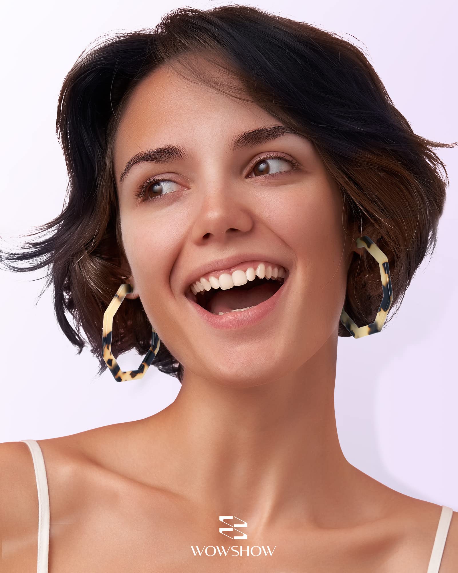 wowshow Acrylic Resin Hoop Earrings for Women Statement Fashion Geometric Octagon Earrings