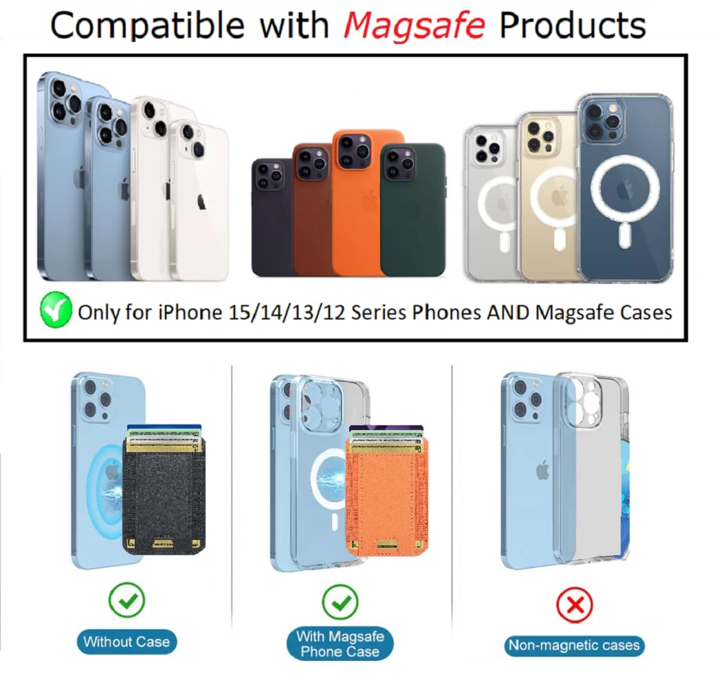 Tahamus Hold 1 to 7 Cards, Strong Magnetic Wallet Leather Card Holder for iPhone 14 13 12 Series, Compatible with Magsafe Wallet And Cases, (Black)