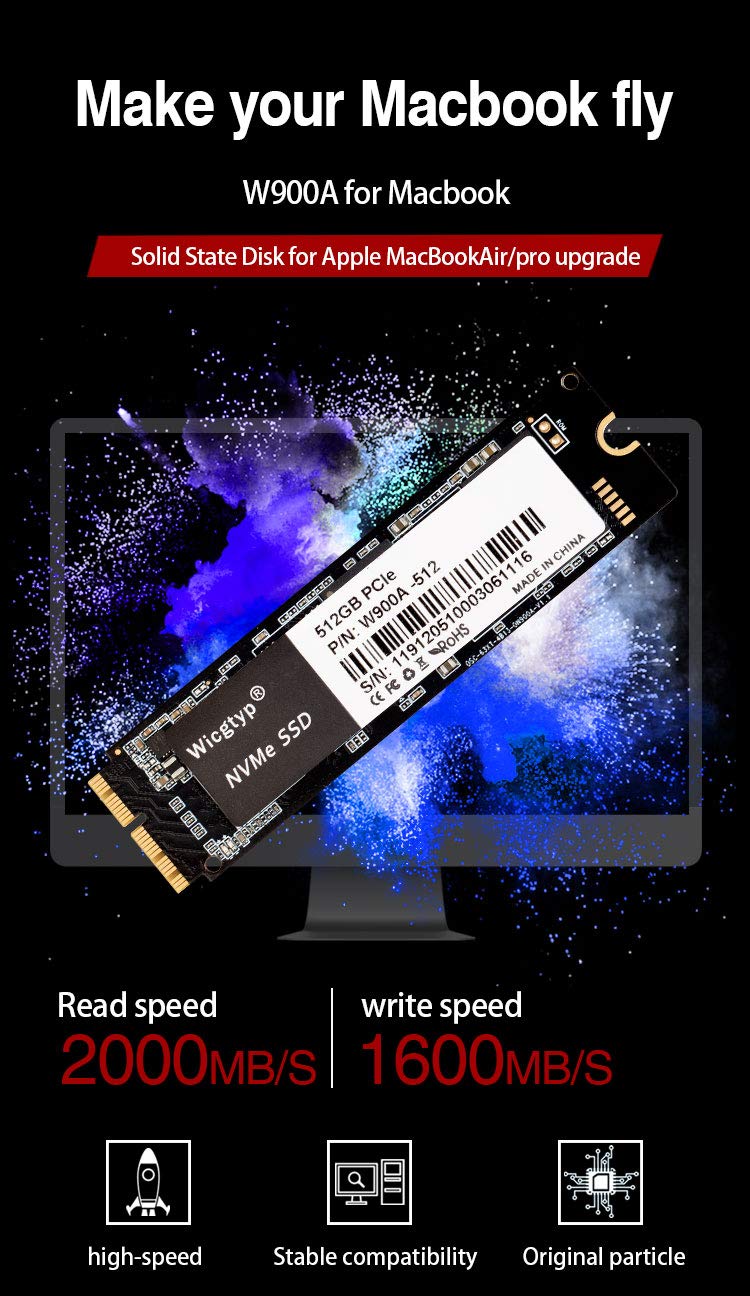 Wicgtyp 1TB M.2 SSD PCIe NVME for Mac SSD M2 NVMe SSD Hard Drive Gen3x4 SSD 1TB for MacBook Air/MacBook Pro