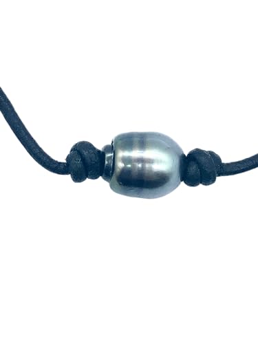 Tahitian Black Pearl on Black Leather Chain