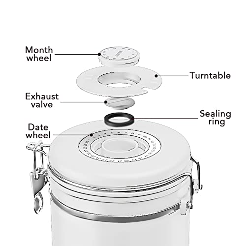 ShanSon Coffee Canister Airtight Coffee Container Stainless Steel Coffee Bean Storage Container with Scoop Coffee Canister for Beans Grounds Sugar Flour Tea Cereal,22OZ, White
