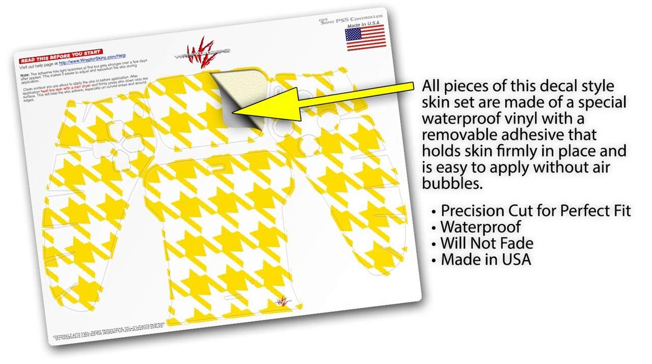 WraptorSkinz Skin Wrap compatible with Sony PS5 DualSense Controller Houndstooth Yellow (CONTROLLER NOT INCLUDED)