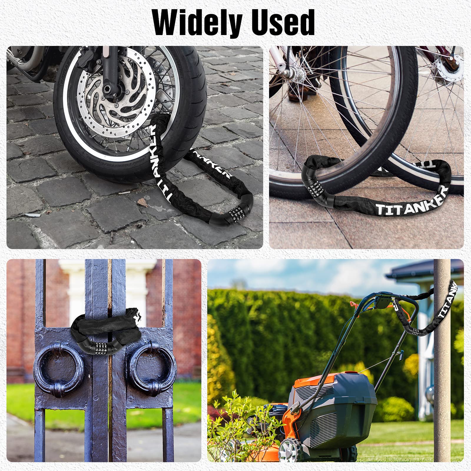 Titanker Anti-Theft 3 Feet Bike Chain Lock, Resettable Combination Lock, 6mm Thick Chain, Portable Safe Size, Protective Cloth Sleeve, Easy to Set Combination, Heavy-Duty Steel