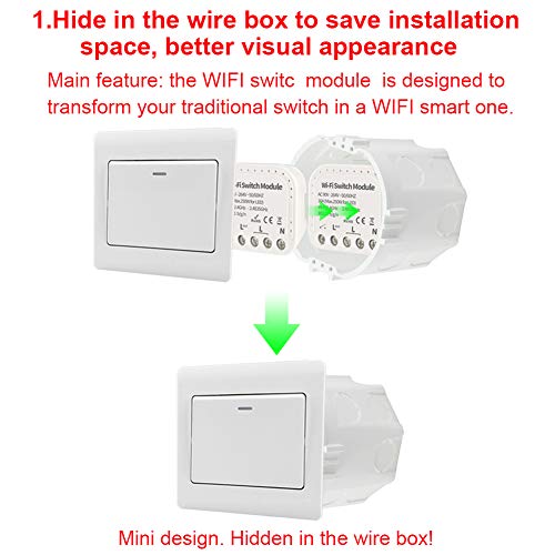 WiFi Relay Switch Self-Locking Switch Module, AC 90-264V WiFi Relay Switch Module Smart Life/Tuya APP Remote Control Switch Relay Module, Compatible with Alexa Echo Google Home