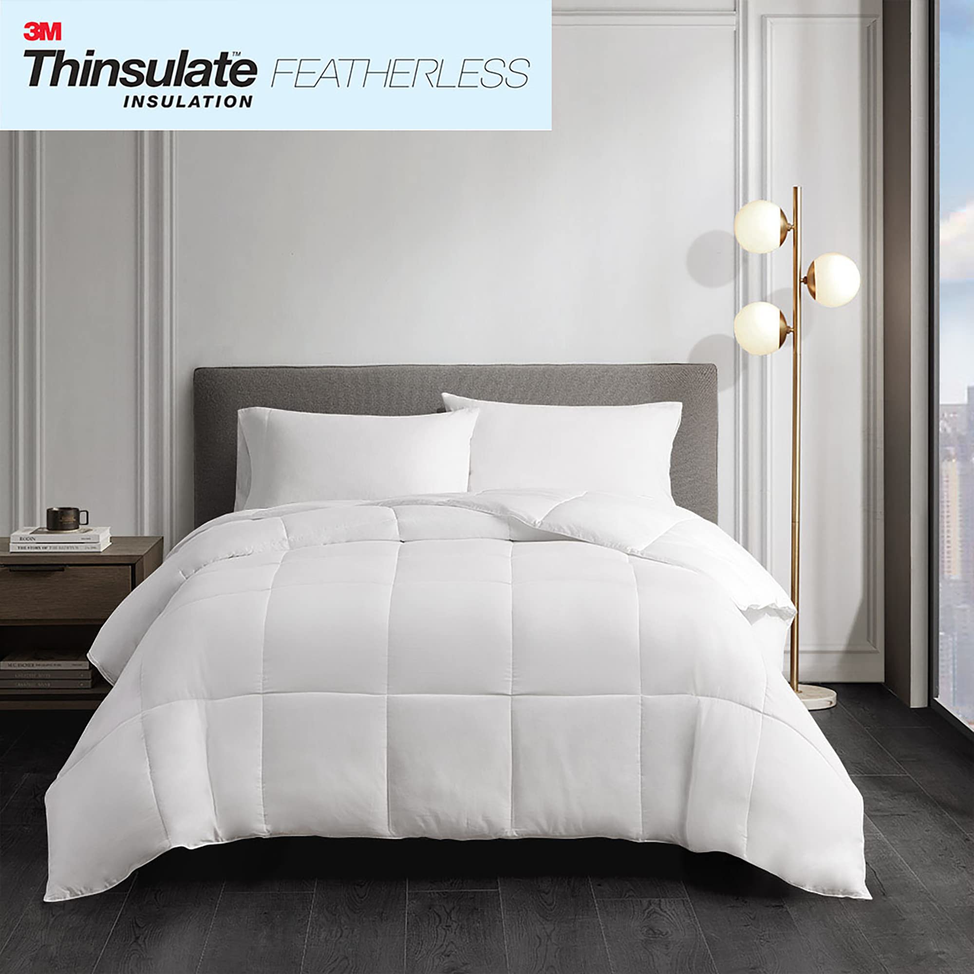 Sleep Philosophy Thinsulate Fibers 3M Scotchgard Moister Wicking Down Alternative Comforter with 300TC Cotton Sateen Cover, Twin, White