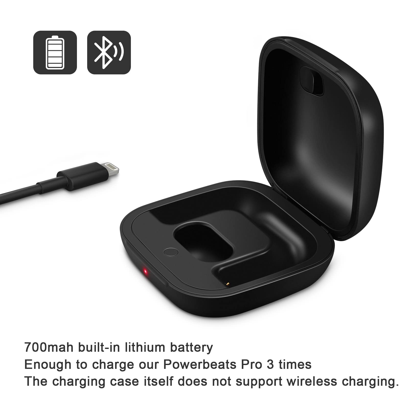 Wireless Charging Case Compatible with Powerbeats Pro, Charger Case Replacement with Bluetooth Pairing Sync Button & 700mAh Built-in Battery, NO Powerbeats Pro, Black