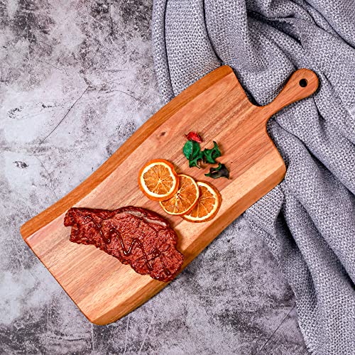 Wood Cutting Board, Elegant Wavy Edge Cheese Display Board Charcuterie Boards, Kitchen Small Chopping Block, Acacia Cheese Platter Grazing Tray with Handle, Decorative Wooden Serving Board