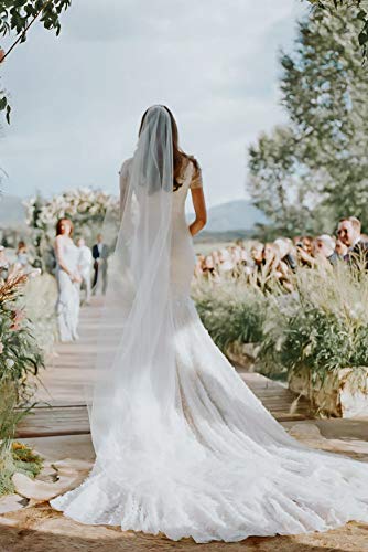 Yean Wedding Veil Bridal Cathedral Veil Chapel Veil with Comb (118 inches, One Tiers Veil) (Ivory, 118'' Width) (Ivory, 118'' Width)