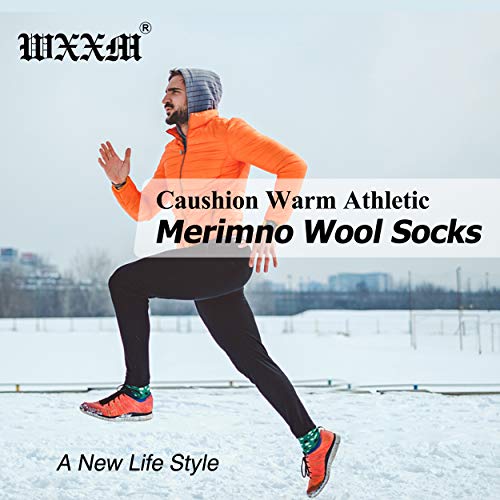 WXXM Men's Merino Wool Crew Socks Wool Hiking Running Socks Breathable Winter Socks Indoor Sports Socks