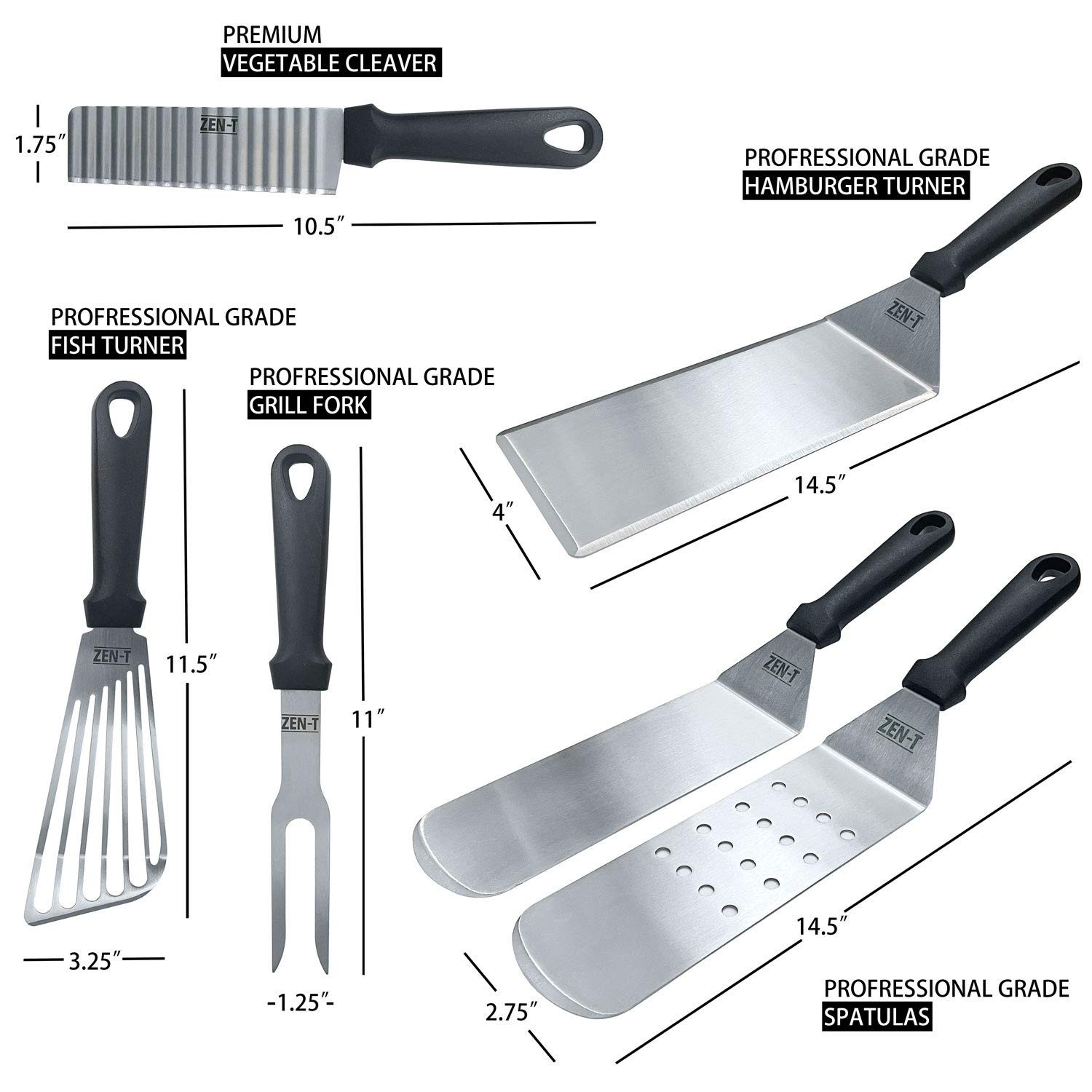 ZEN-T - 21 Piece Grill Griddle BBQ Tool Kit - Heavy Duty Professional Grade Stainless Steel BBQ Tools - Perfect Grilling Utensils for All Your Grilling Needs – Outdoor and Indoor BBQ Accessories…