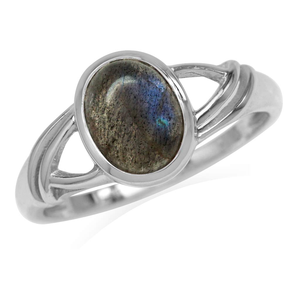 Silvershake 9X7mm Natural Oval Shape Moonstone White Gold Plated 925 Sterling Silver Solitaire Casual Ring Size 8