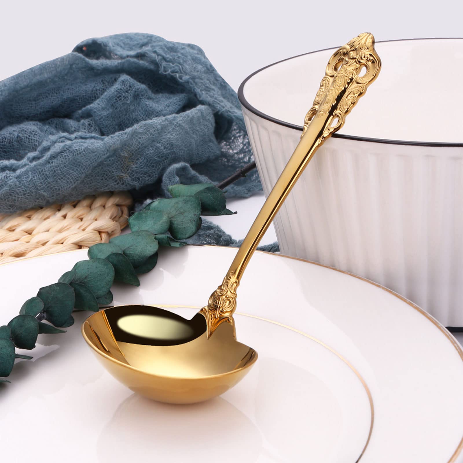 Stainless Steel Soup Spoon Serving Ladle Tableware Kitchen Accessory For Soup Gold Big Scoop Soup Dipper With Handle Soup Ladle For Serving Large Stainless Steel
