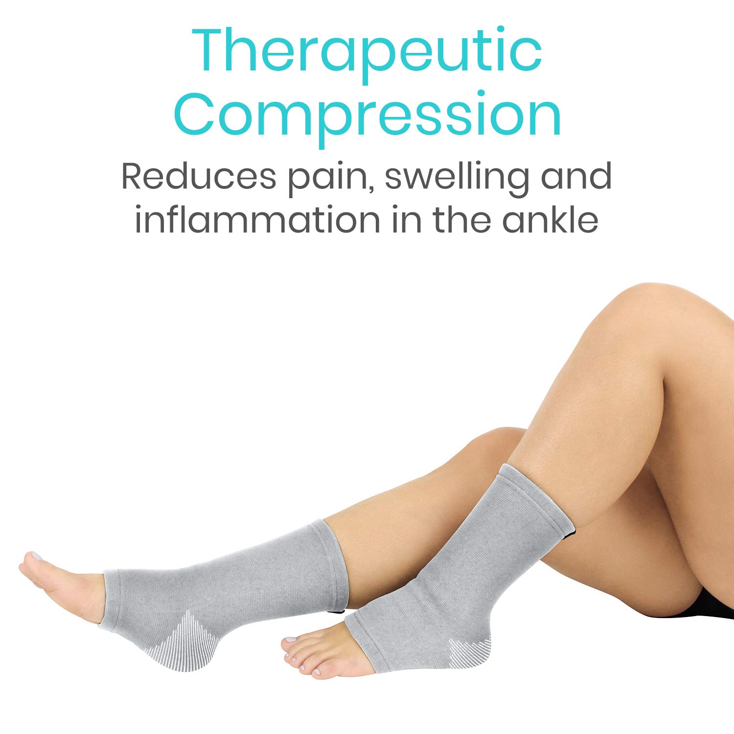 Vive Ankle Compression Socks Women & Men (Pair) - Ankle Sleeve with Elastic Stabilizer Support for Plantar Fasciitis, Achilles Tendonitis, Arthritis, Sprains, Strains, Heels Spurs