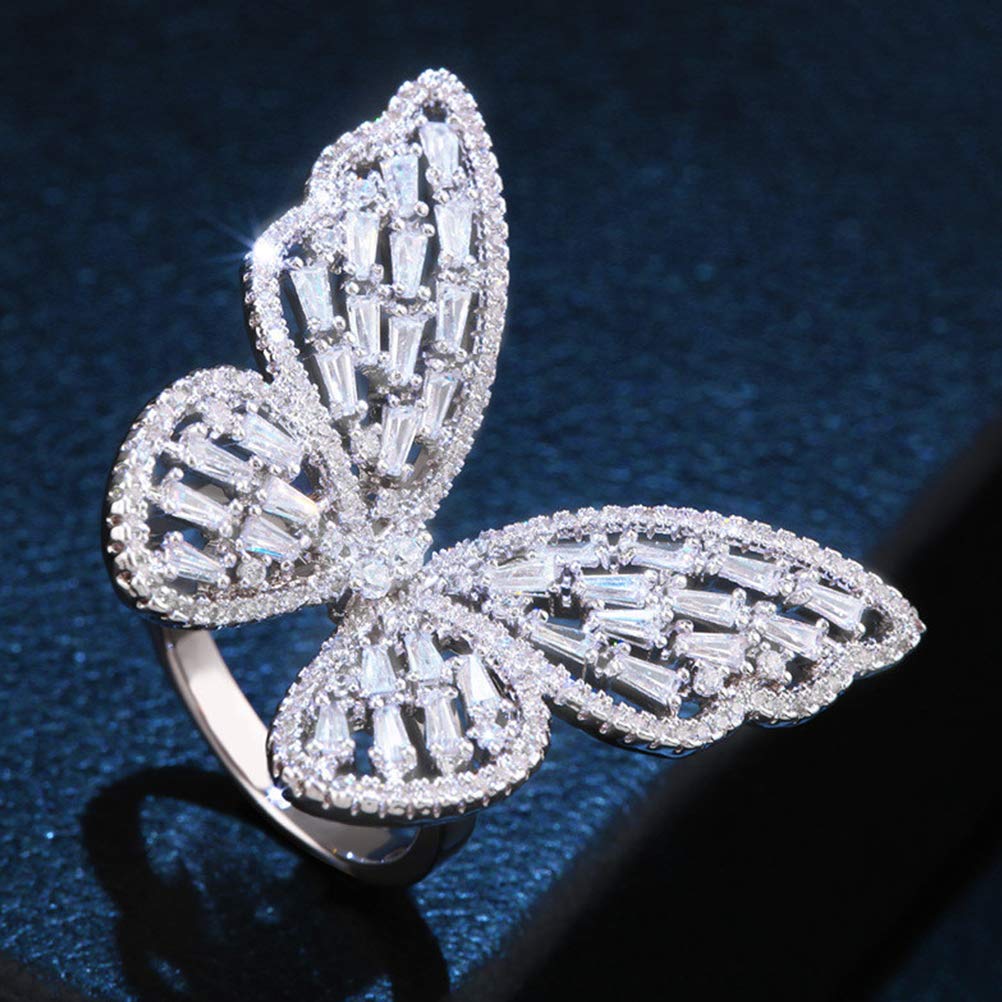 TENDYCOCO Women Big Butterfly Ring Beautiful Luxury Crystal Ring for Party Banquet ï¼ˆ7ï¼‰