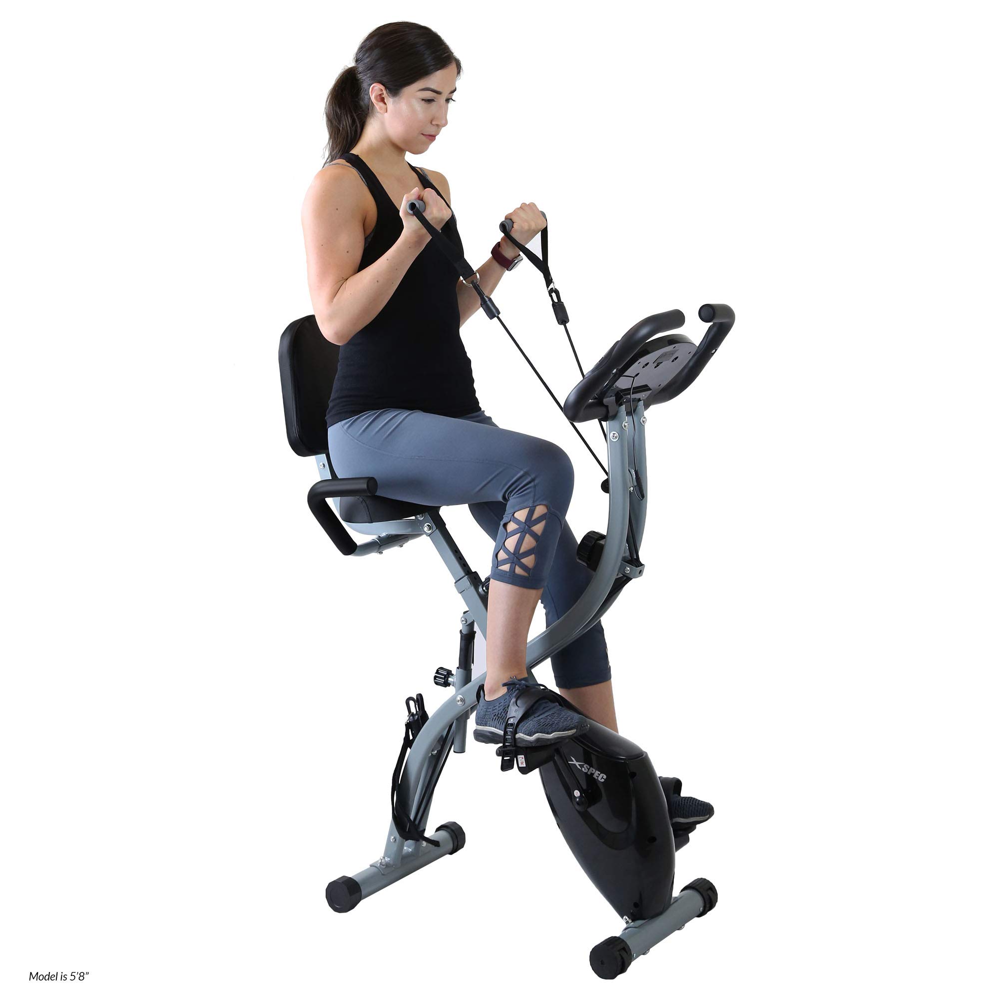 Xspec Recumbent Upright Indoor Cycling Bike, Foldable Exercise Bike with Resistance Bands and Phone/Tablet Holder,16-Level Magnetic Resistance, LCD Display Grey