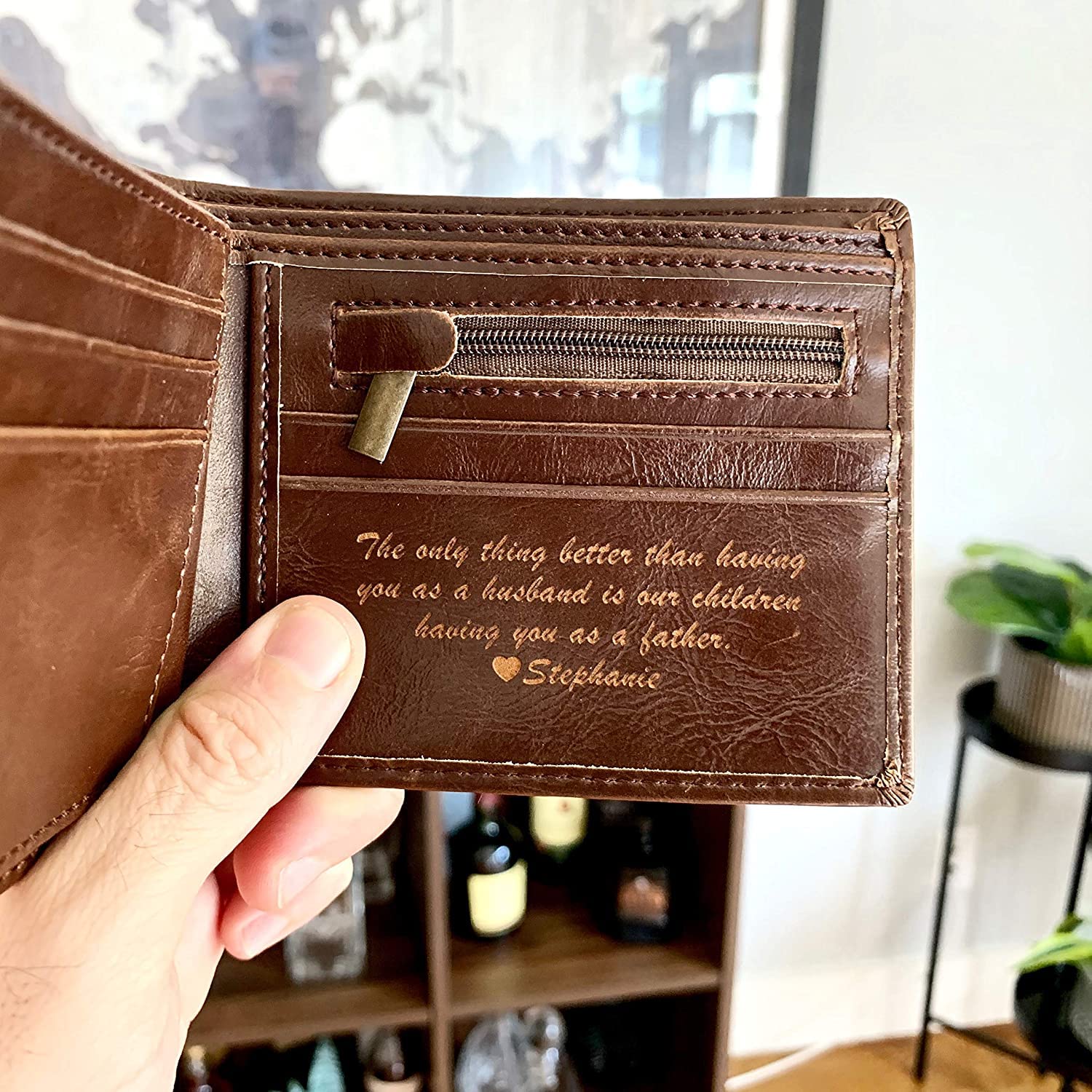 Swanky Badger Personalized Mens Wallet - a Custom Leather Bifold wallet with ID sleeve and coin pocket