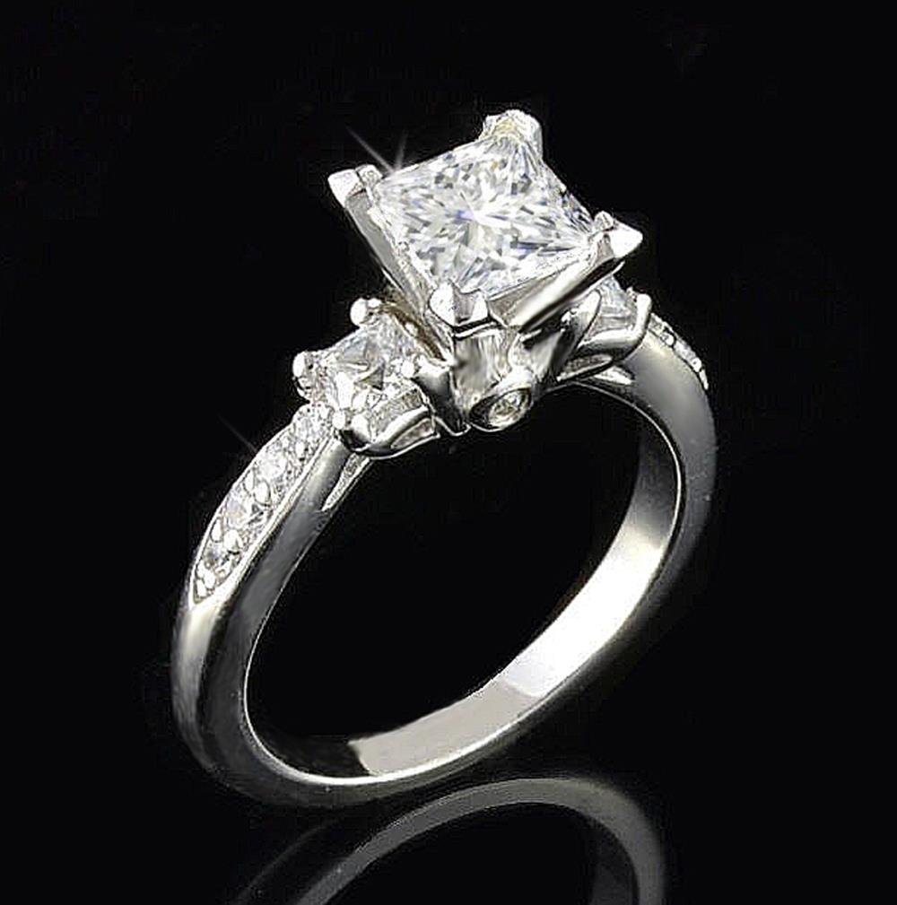 Venetia Realistic Supreme Princess Cut 3 Stones Simulated Diamond Ring 925 Silver Platinum Plated cz cubic zirconia 3NSQ8