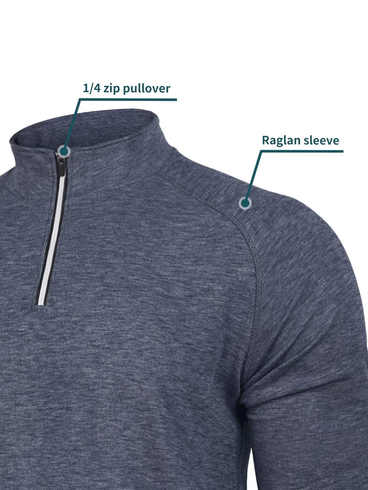 Zengjo 1/4 Zip Pullover Mens Thermal Golf (Heather Navy,L)