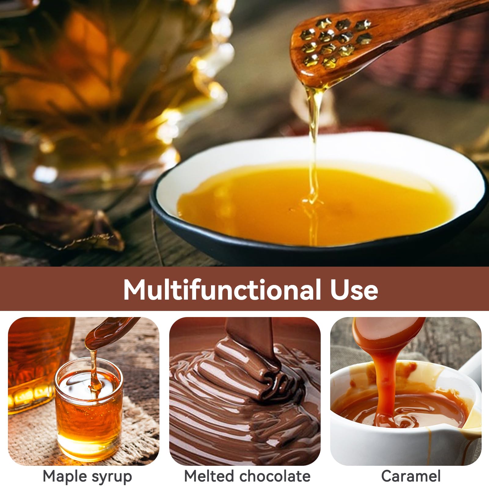 Wood Honey Drizzler 3pcs, Honey Dipper Sticks Wooden Honey Comb Honey Stick Honey Dipper Spoon Coffee Stiring Spoon Syrup Dippers(Brown)