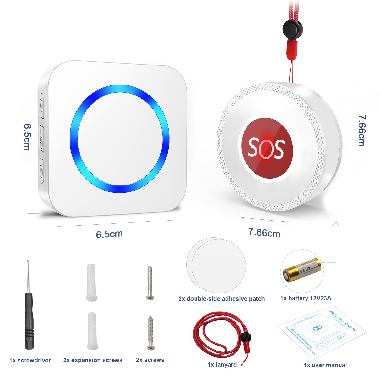 Wireless Caregiver Pager Call Button Nurse Alert Syste Emergency Call Bell for Elderly Seniors Panic Alarm Button with 55 Melodies 5 Adjust Volume Levels (1 Call Button + 2 Receivers)