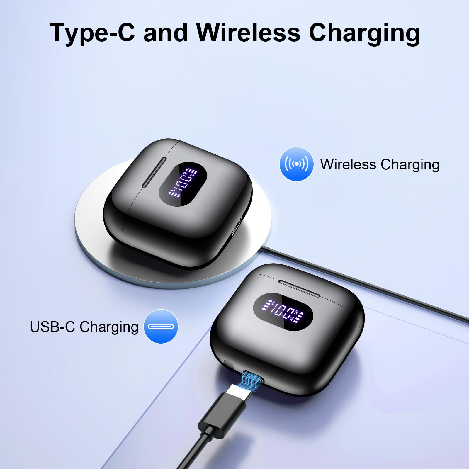 Wireless Earbuds, V5.3 Bluetooth Ear buds 48H Playtime LED Battery Display Wireless Headphones HiFi Stereo Deep Bass & HD Calling Bluetooth Earphones IPX7 Waterproof Ear Buds for Workout/Office/Home
