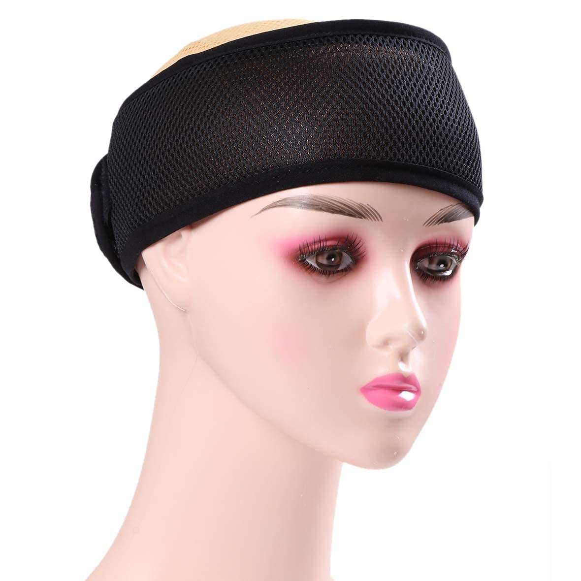 ZRQ 4 Pcs Deluxe Foam Mesh Wrap Bath Makeup Hair Wraps Breathable Non Slip Adjustable Cool Mesh Fabric Soft Satin Edge Laying Scarf for Women Black#