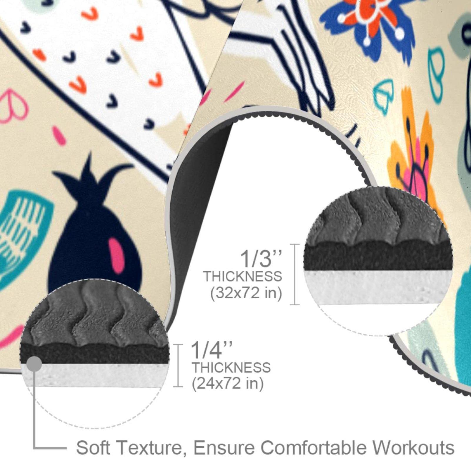 Yoga Mat, Yoga Mats for Home Workout, Workout Mat, Exercise Mats, Pilates Mat, bird plant flower pattern