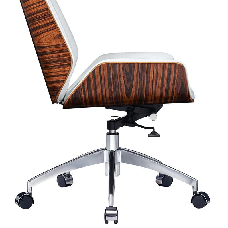 Swivel Ergonomic Office Chair, Genuine Leather Computer Chair with Adjustable Height and 4-Point Support, Comfortable High Back Desk Chairs with Mute Pulley for Living Room, Office, White