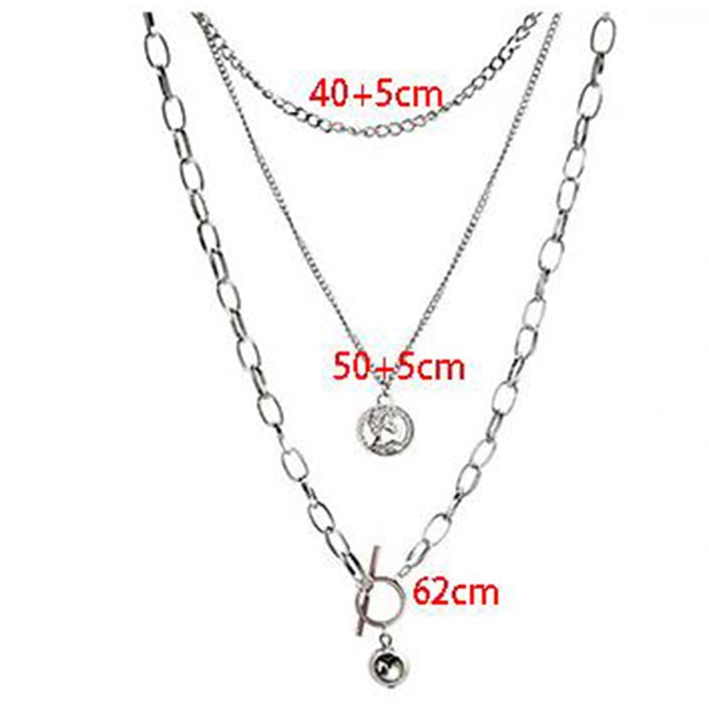 YERTTER Dainty Emo Necklace Layering Chain Choker Necklace Boho Jewelry Set Layered Silver Coin Pendant Statement Chunky Chain Necklace Valentine's Day Giftfor Women Man