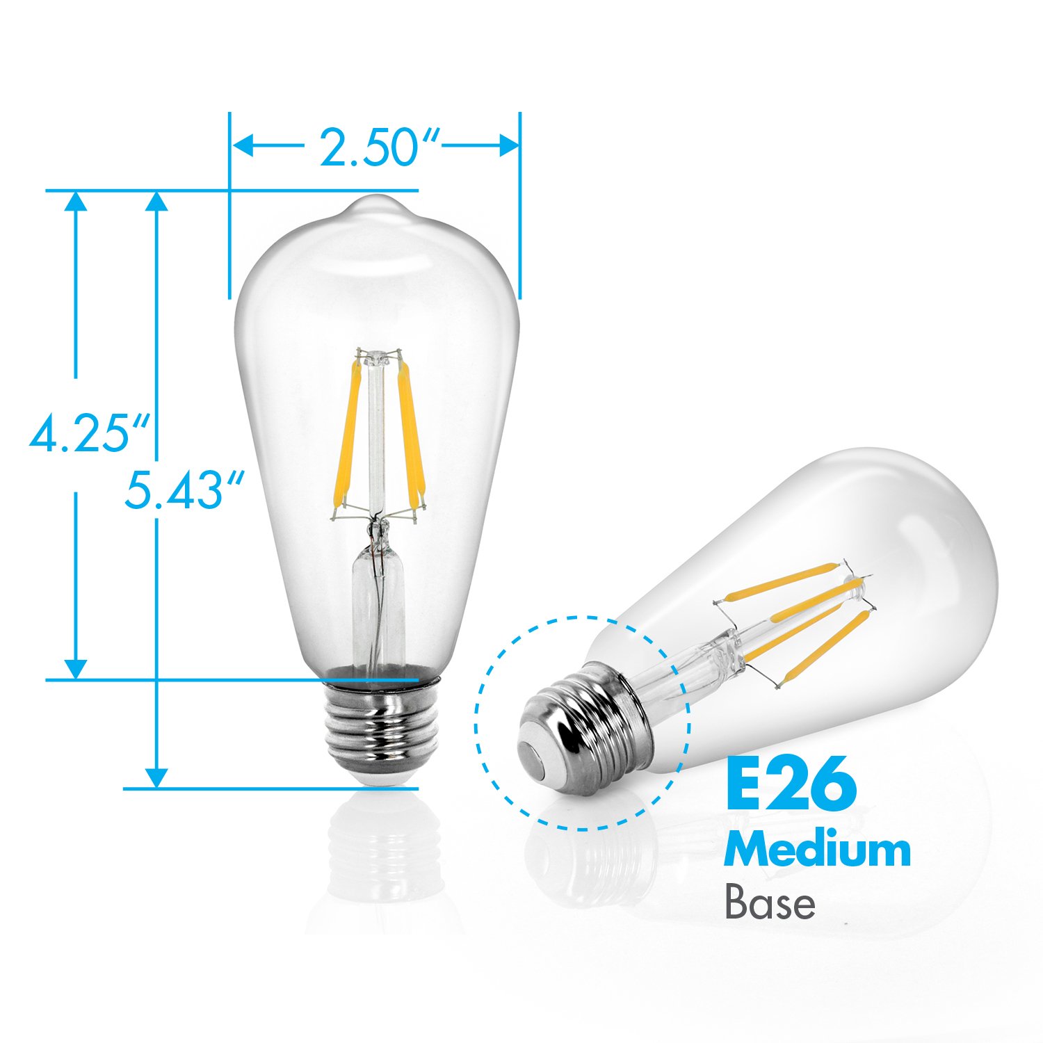 Tenergy Dimmable Edison Bulbs 5W LED Filament Bulbs (40 Watt Equivalent), Soft White (2700K), ST64 Bulbs, E26 Medium Standard Base Decorative Light Bulbs for Ceiling Light Fixtures (Pack of 6)