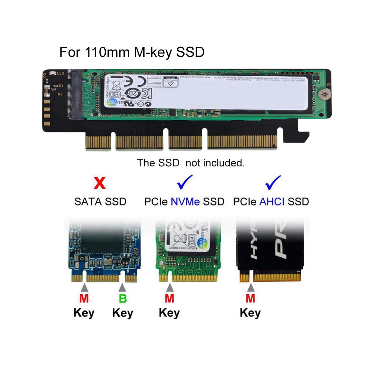 Xiwai NGFF M.2 M-Key NVME AHCI SSD to PCI-E 3.0 16x 4X Adapter for 110mm 80mm SSD